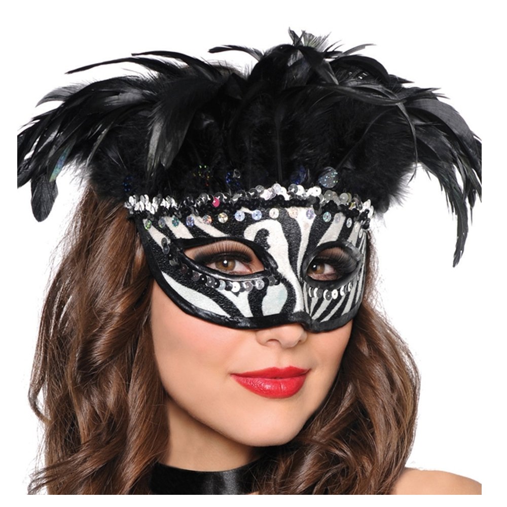 Zebra Stripe Feather Mask | Adult Size | 1 Pc