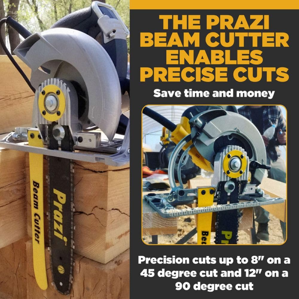 Prazi 12" Beam Cutter Attachment for Circular Saws – For 7-1/4" Circular Saws, Non-Worm Drive – American Owned Company – Increase Cut Depth from 2-1/2” to 12”