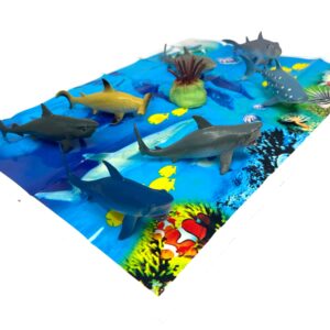 WARM FUZZY Toys Kids Tub of 7 Realistic Shark Figurines, 1 Tub & Playmat - Engaging Educational Playtime - Ultimate Fun & Learning Experience for Home or Classroom (Ages 3+)