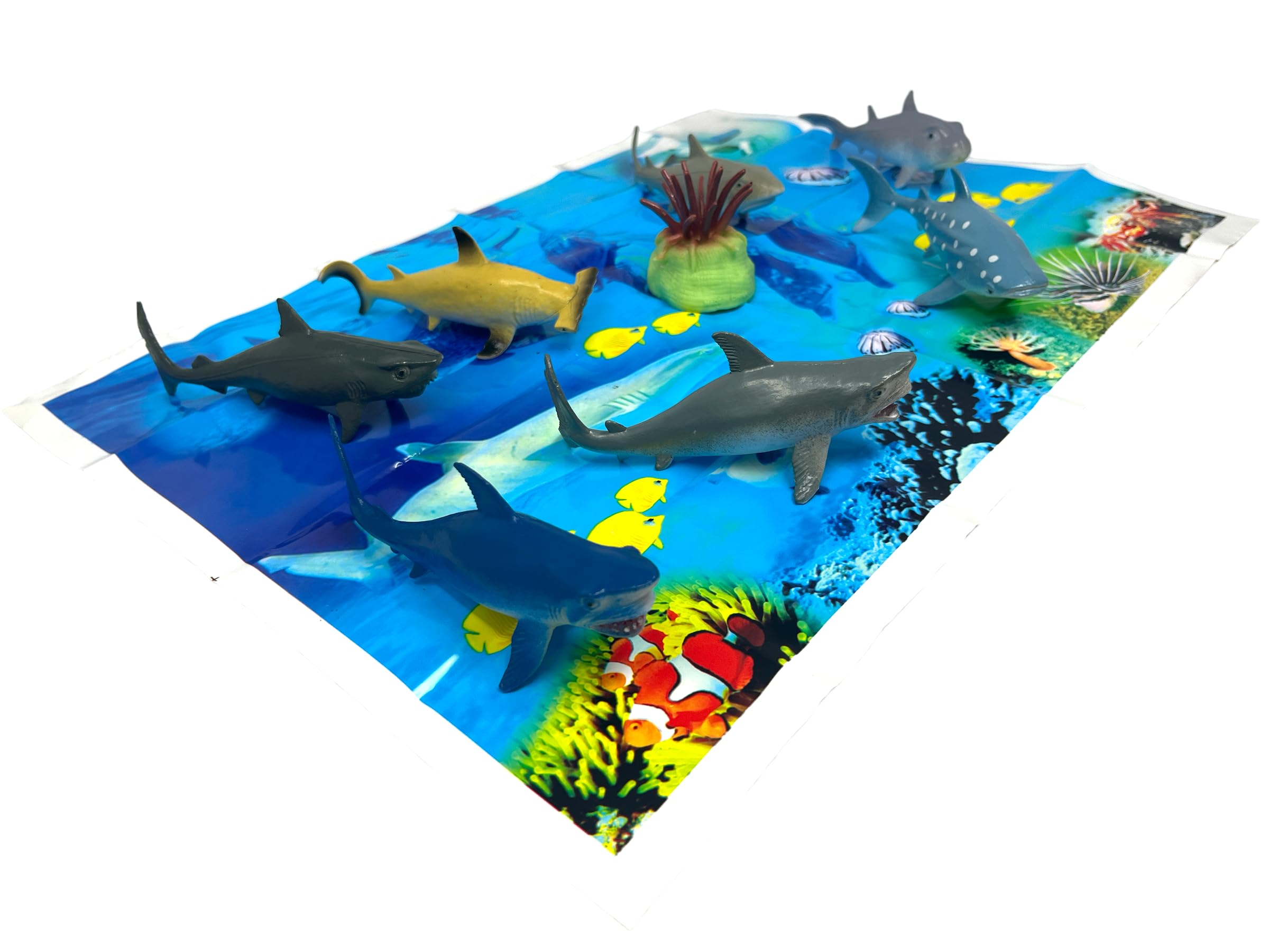 WARM FUZZY Toys Kids Tub of 7 Realistic Shark Figurines, 1 Tub & Playmat - Engaging Educational Playtime - Ultimate Fun & Learning Experience for Home or Classroom (Ages 3+)