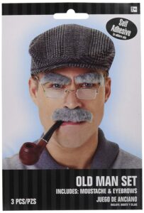 gray old man moustache & eyebrows - 1 set, fits most teens and adults - perfect for wacky parties & stage performances