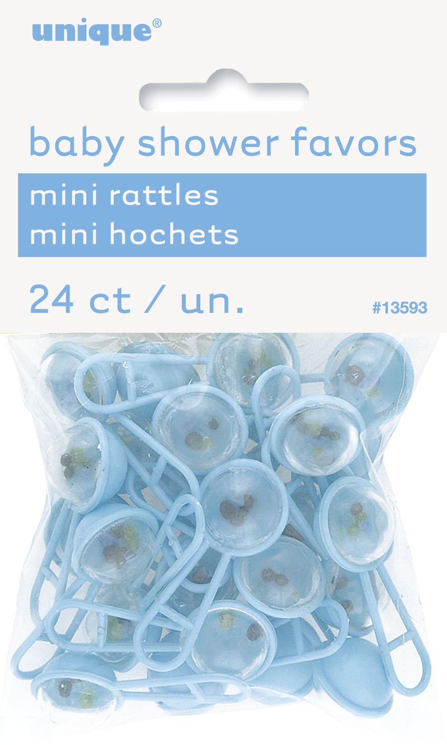 Unique Industries Mini Baby Rattle Favors, 1", Blue, 24 Pieces