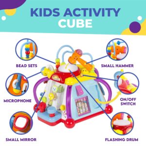 Wolvolk Educational Baby Activity Cube - A Journey of Discovery and Fun with The Activity Cube for Toddlers 1-3, Learning New Skills with Lights and Sounds