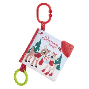 kids preferred rudolph the red-nosed reindeer on the go teether book, soft crinkle, mirror, christmas holiday toy, boys & girls 0 and up, 5 inches