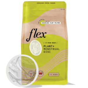 flex plant plus disc | plant-based disposable period discs | tampon and cup alternative | capacity of 5 super tampons | menstrual disc made with sustainable medical-grade plant polymers | 12 count