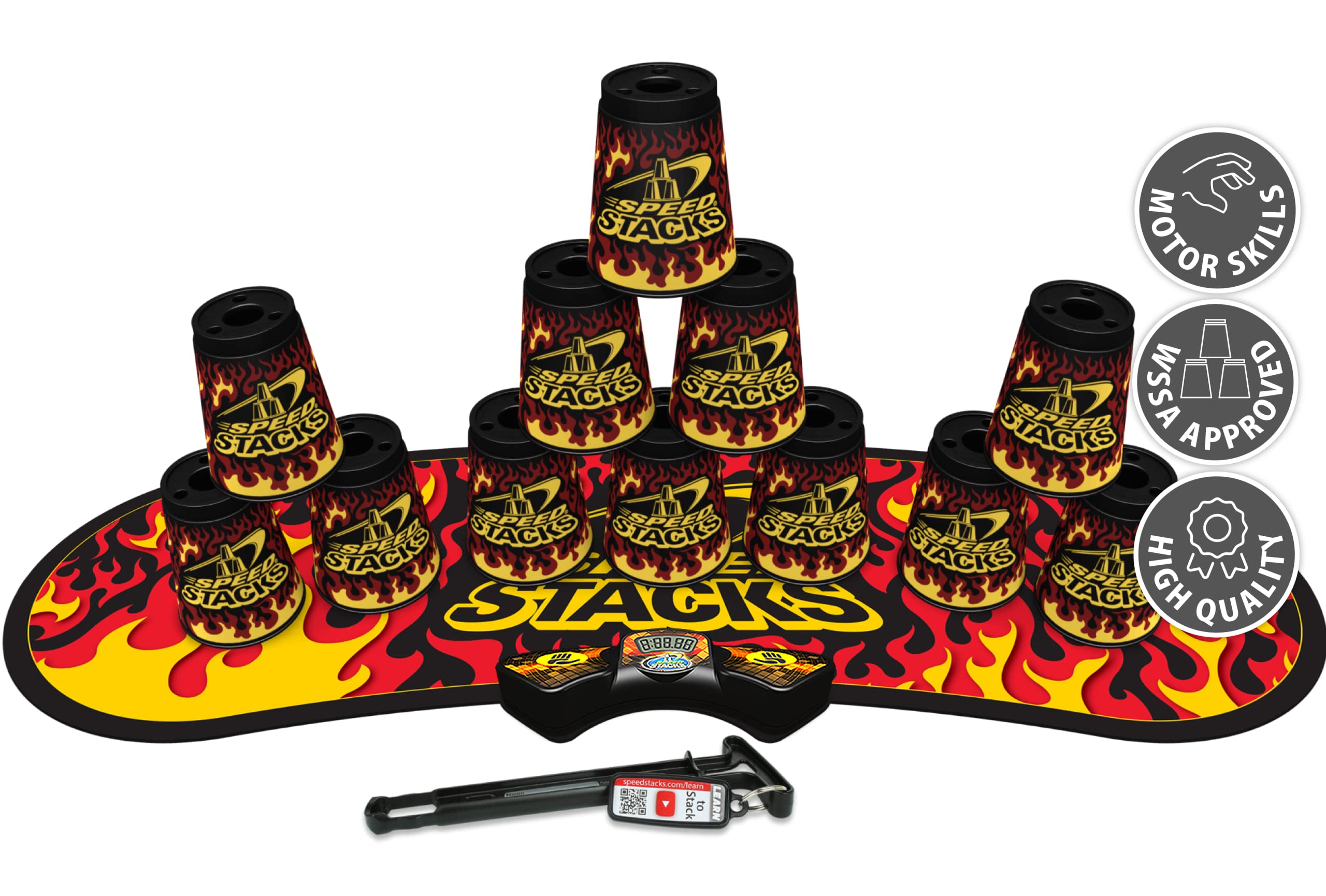 Speed Stacks Competitor - Black Flame | 12 Cups, Holding stem with GX Timer and Mat | Sport Stacking