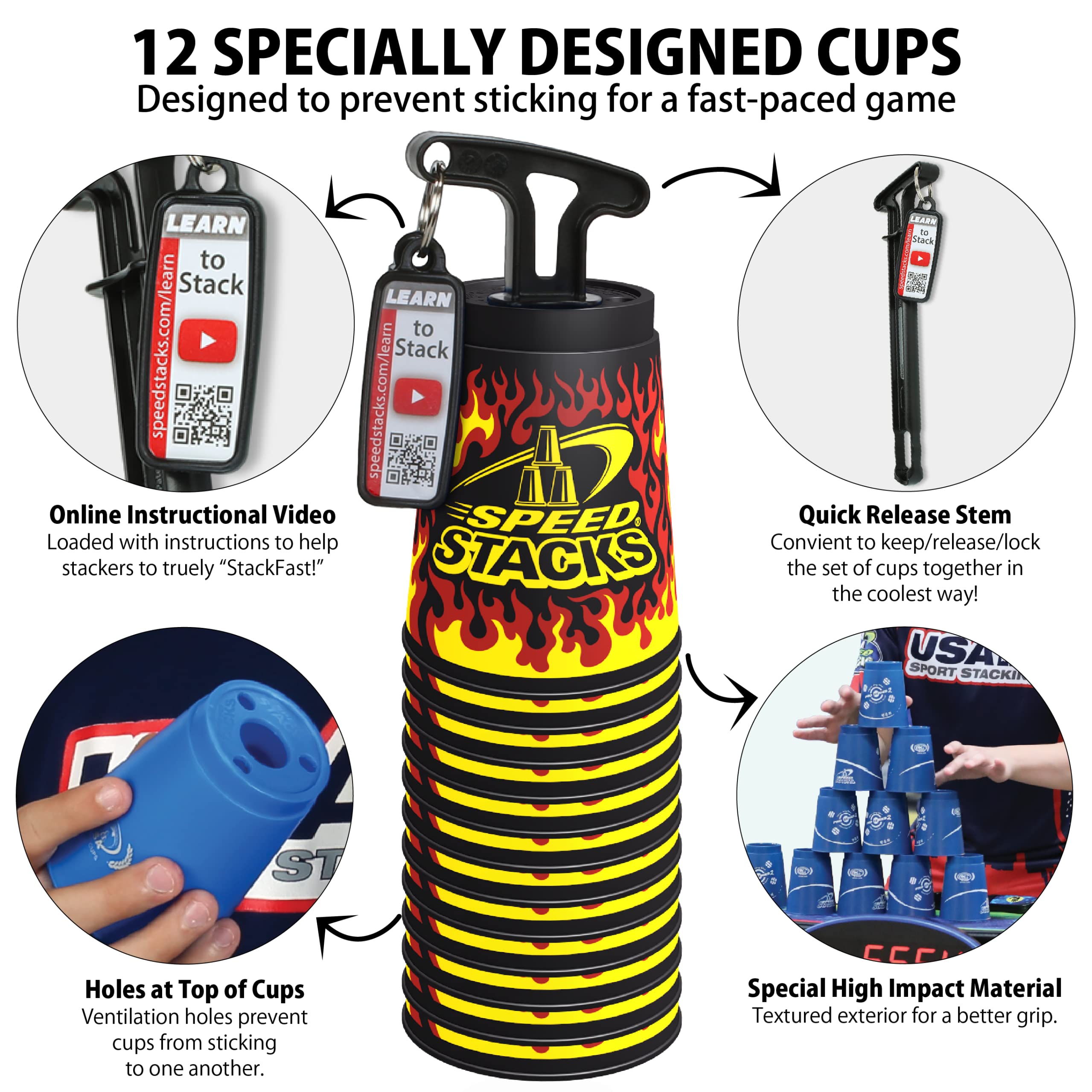 Speed Stacks Competitor - Black Flame | 12 Cups, Holding stem with GX Timer and Mat | Sport Stacking