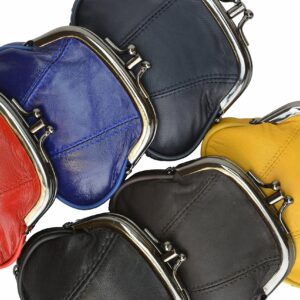 Genuine Leather Small Change Purse with Clasp Closure (Yellow)