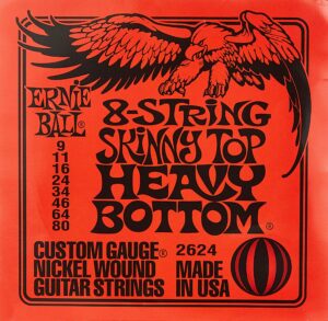 ernie ball 8-string skinny top heavy bottom slinky nickel wound electric guitar strings, 9-80 gauge (p02624)