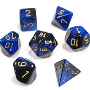 Chessex Dice FBA_26435 Polyhedral 7-Die Gemini Set - Black-Blue with Gold Chx-26435, Multicolor