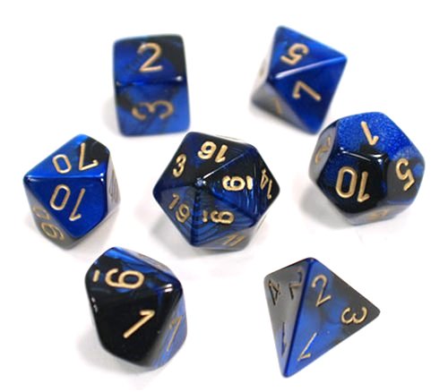 Chessex Dice FBA_26435 Polyhedral 7-Die Gemini Set - Black-Blue with Gold Chx-26435, Multicolor