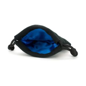 small black dice bag with blue interior double stitched snag proof satin lining | holds 21 16mm dice