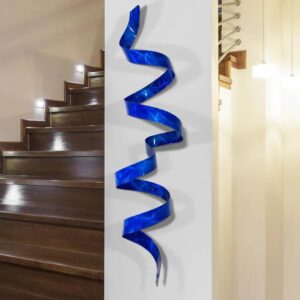 statements2000 blue wall twist abstract metal wall art - luxury metal wall decor for bedroom, living room, office - contemporary wall sculpture by jon allen 44 x 10 x 10 inches