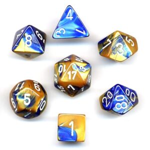 Chessex Polyhedral 7-Die Gemini Dice Set - Blue & Gold w/White (d4, d6, d8, d10, d12, d20 & d00) CHX-26422