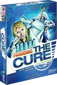 pandemic the cure board game (base game) | board game for adults and family | cooperative board game | dice game | ages 8+ | 2 to 5 players | average playtime 30 minutes | made by z-man games