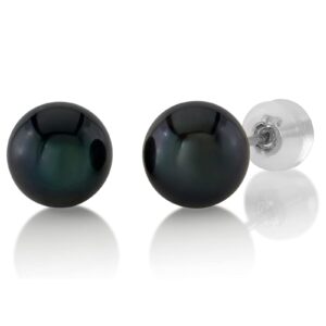 the pearl source 6.5-7.0mm black japanese akoya real pearl earrings for women - 14k gold stud earrings | hypoallergenic earrings with genuine cultured pearls