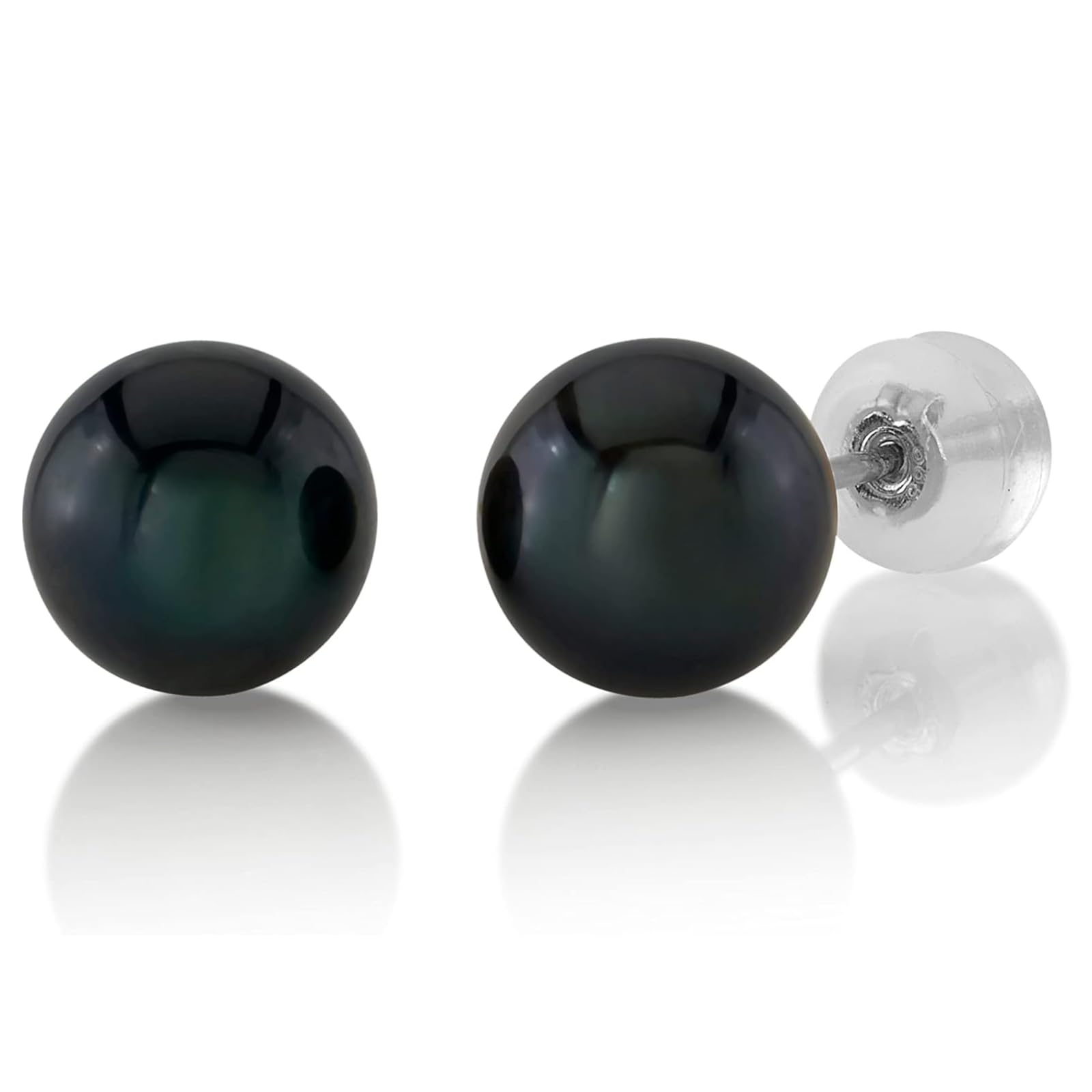 THE PEARL SOURCE 6.5-7.0mm Black Japanese Akoya Real Pearl Earrings for Women - 14k Gold Stud Earrings | Hypoallergenic Earrings with Genuine Cultured Pearls