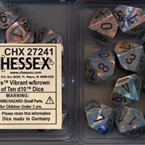 Chessex Dice Sets: Festive Vibrant Swirl with Brown Pips - Ten Sided Die d10 Set (10)