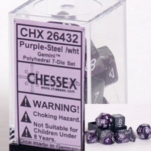 Chessex Polyhedral 7-Die Gemini Dice Set - Purple-Steel with White CHX-26432