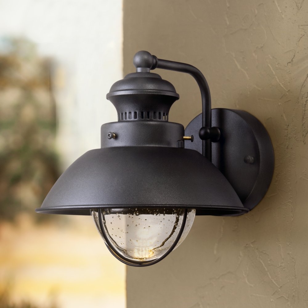 John Timberland Fordham Farmhouse Rustic Industrial Outdoor Wall Light Fixture LED Black Metal 8" Seedy Glass Sconce Exterior House Barn Porch Patio Outside Deck Garage Front Door Garden Home