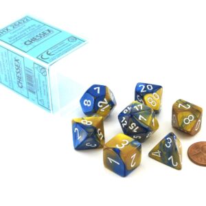 Chessex Polyhedral 7-Die Gemini Dice Set - Blue & Gold w/White (d4, d6, d8, d10, d12, d20 & d00) CHX-26422