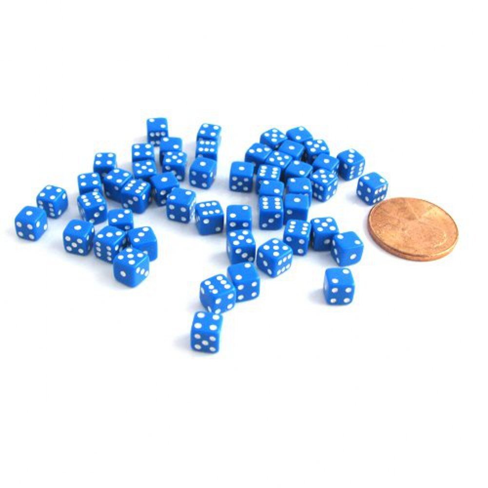 Koplow Games 50 Six Sided D6 5mm .197 Inch Die Small Tiny Mini Miniature Blue Dice