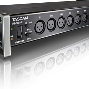 Tascam US-16x08 Rackmount USB Audio/MIDI Interface for Recording, Drum Recording, 8 XLR/8 1/4" Inputs, 8 Outputs, Control Software,Black