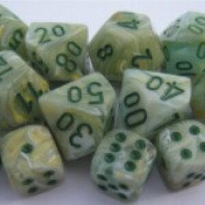 Chessex Dice d6 Sets: Marble Green Swirl with Dark Green Pips - 16mm Six Sided Die (12) Block of Dice