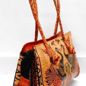 Twin Royal Elephants ethnic traditional 100% Genuine Pure Shantiniketan Leather Shoulder Bag Medium