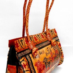 Crafts of India Krishna giving Gita Updesa to Arjuna Design Ethnic Hand Embossed Shantiniketan Leather Indian Shoulder Bag