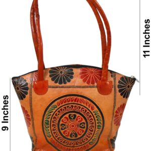 Circles Design Ethnic Hand Embossed Shantiniketan Leather Indian Shoulder Bag