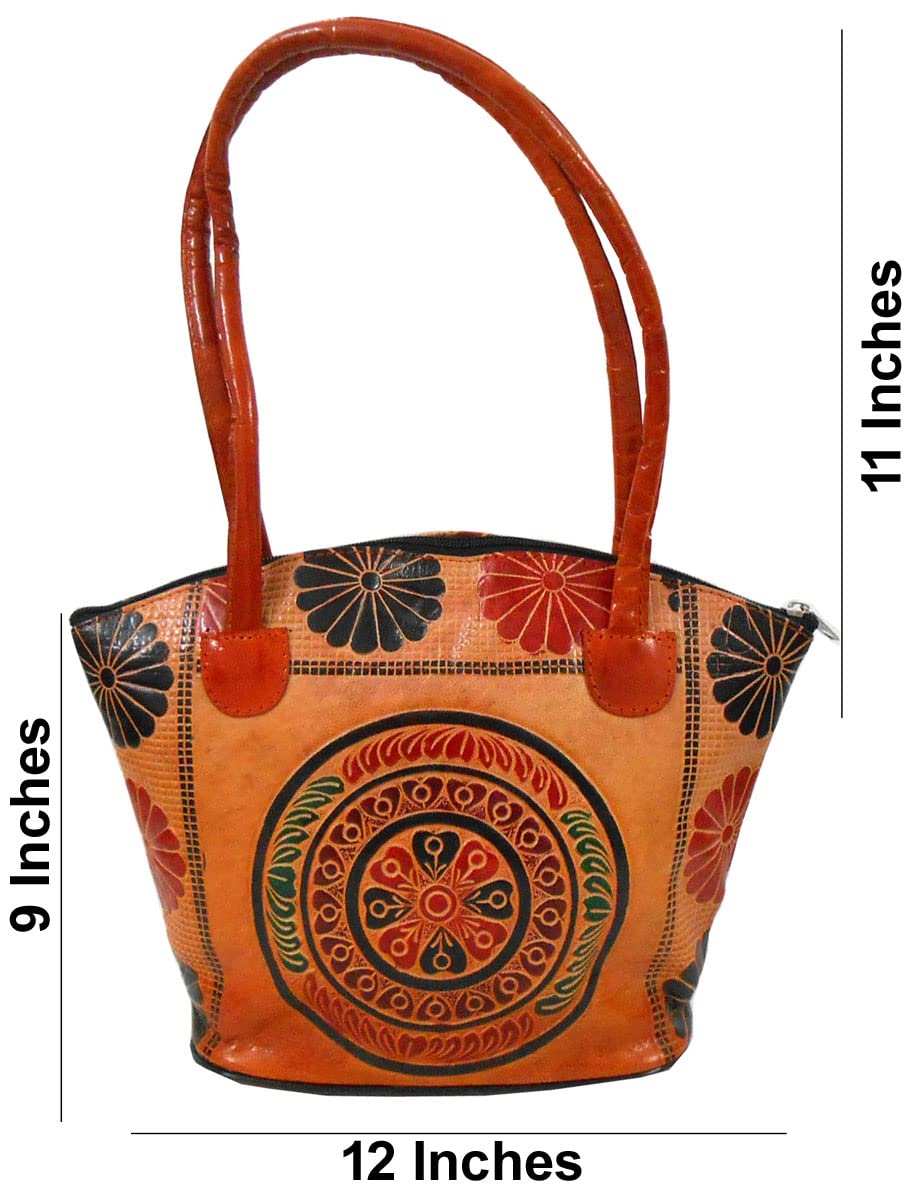 Circles Design Ethnic Hand Embossed Shantiniketan Leather Indian Shoulder Bag