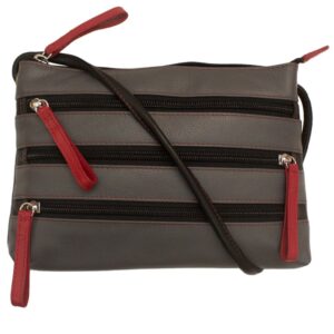 leather zipper cross-body handbag (gray/red/black)