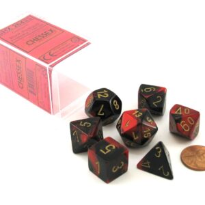 Chessex Manufacturing Polyhedral 7-Die Gemini Dice Set: Black & Red with Gold (d4, d6, d8, d10, d12, d20 & d00) CHX-26433