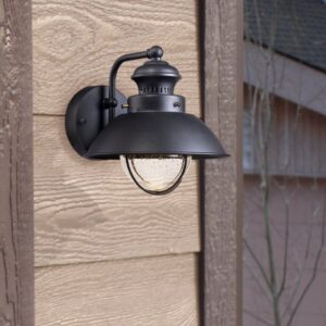 John Timberland Fordham Farmhouse Rustic Industrial Outdoor Wall Light Fixture LED Black Metal 8" Seedy Glass Sconce Exterior House Barn Porch Patio Outside Deck Garage Front Door Garden Home