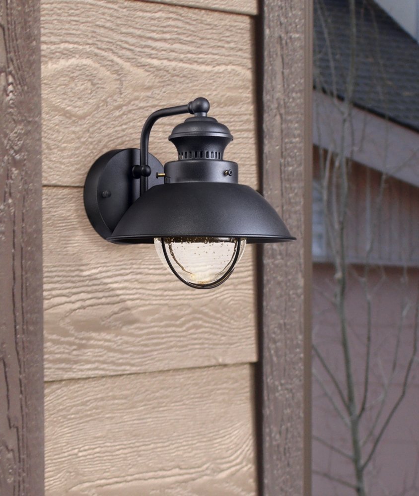 John Timberland Fordham Farmhouse Rustic Industrial Outdoor Wall Light Fixture LED Black Metal 8" Seedy Glass Sconce Exterior House Barn Porch Patio Outside Deck Garage Front Door Garden Home