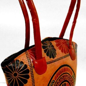 Circles Design Ethnic Hand Embossed Shantiniketan Leather Indian Shoulder Bag