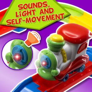 WolVolk Attractive Colorful Toddler Train Set with Lights and Sound, Easy Tracks Assembly, Train Goes Around by It Self