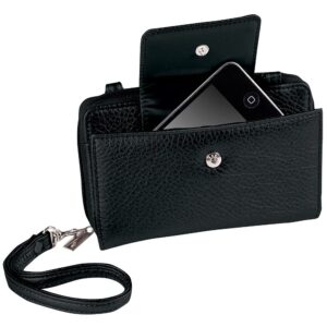 buxton women's rfid identity safe wristlet clutch wallet (black)