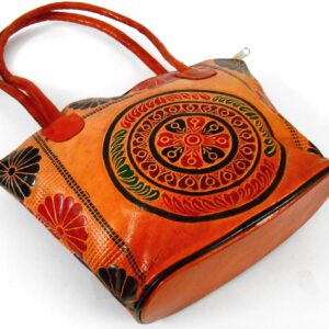 Circles Design Ethnic Hand Embossed Shantiniketan Leather Indian Shoulder Bag