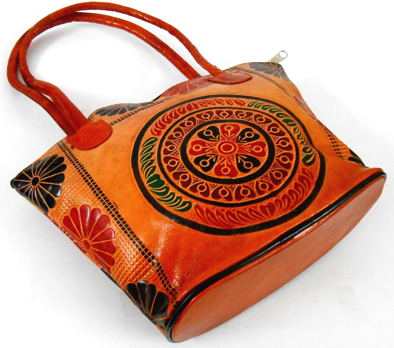 Circles Design Ethnic Hand Embossed Shantiniketan Leather Indian Shoulder Bag