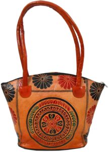 circles design ethnic hand embossed shantiniketan leather indian shoulder bag