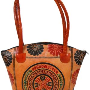 Circles Design Ethnic Hand Embossed Shantiniketan Leather Indian Shoulder Bag