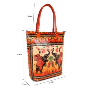 Twin Royal Elephants Design Ethnic Hand Embossed Shantiniketan Leather Indian Shopping Bag