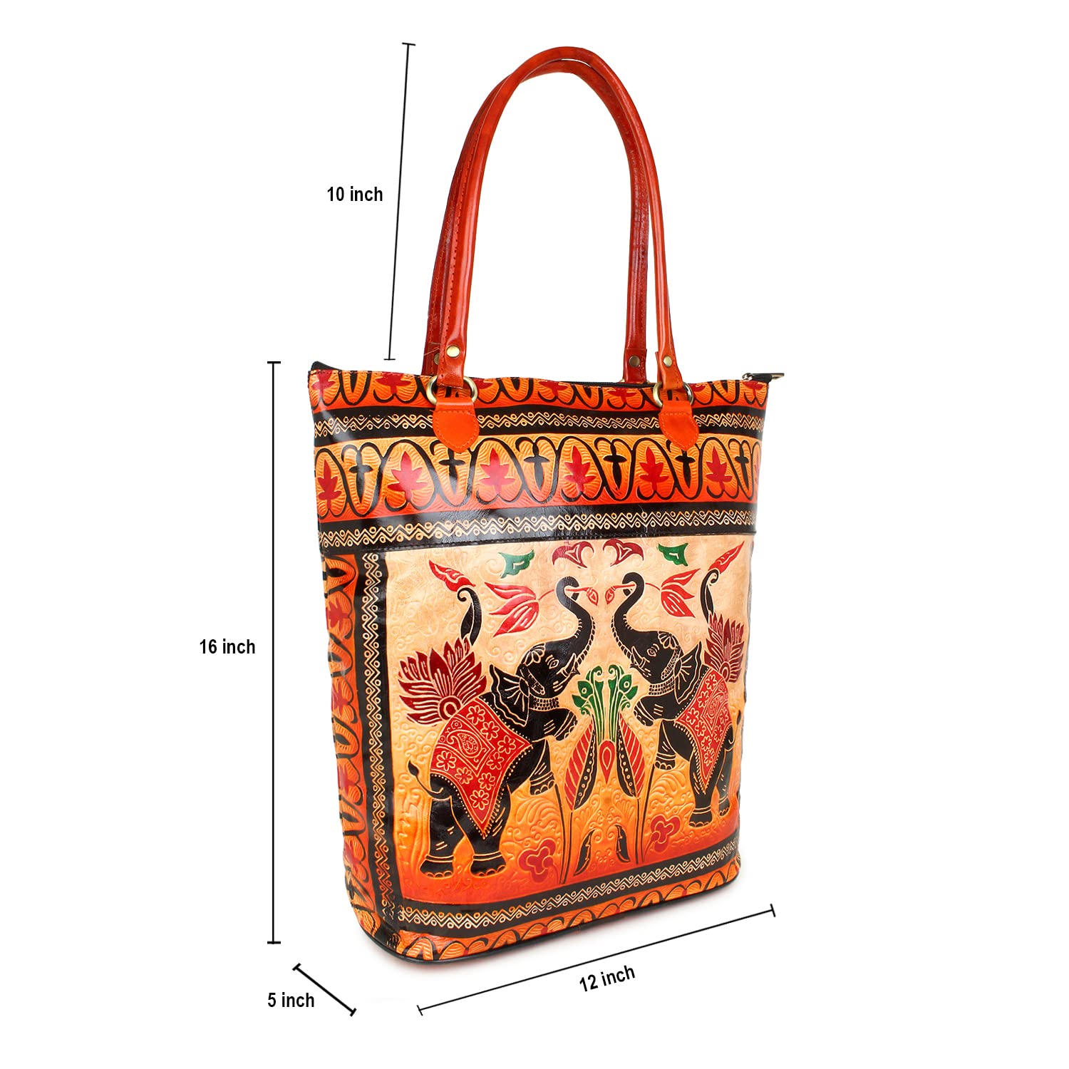 Twin Royal Elephants Design Ethnic Hand Embossed Shantiniketan Leather Indian Shopping Bag