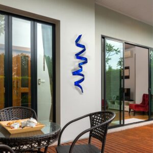 Statements2000 Blue Wall Twist Abstract Metal Wall Art - Luxury Metal Wall Decor for Bedroom, Living Room, Office - Contemporary Wall Sculpture by Jon Allen 44 x 10 x 10 Inches