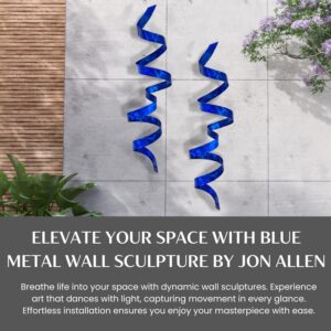 Statements2000 Blue Wall Twist Abstract Metal Wall Art - Luxury Metal Wall Decor for Bedroom, Living Room, Office - Contemporary Wall Sculpture by Jon Allen 44 x 10 x 10 Inches