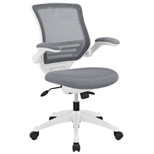 modway edge mesh office chair with white base and flip-up arms in gray - perfect for computer desks