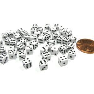 Koplow Games 50 Six Sided D6 5mm .197 Inch Die Small Tiny Mini Miniature White Dice