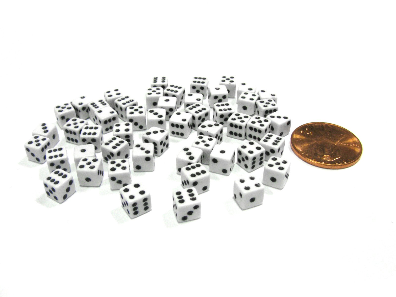 Koplow Games 50 Six Sided D6 5mm .197 Inch Die Small Tiny Mini Miniature White Dice